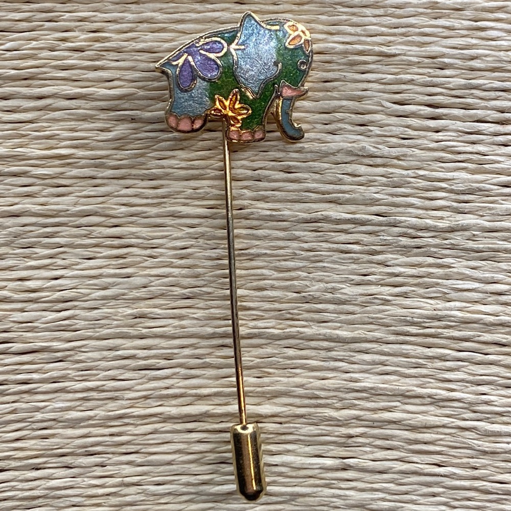 Vintage Cloisonn Style Enamel Elephant Stick Pin - Gem